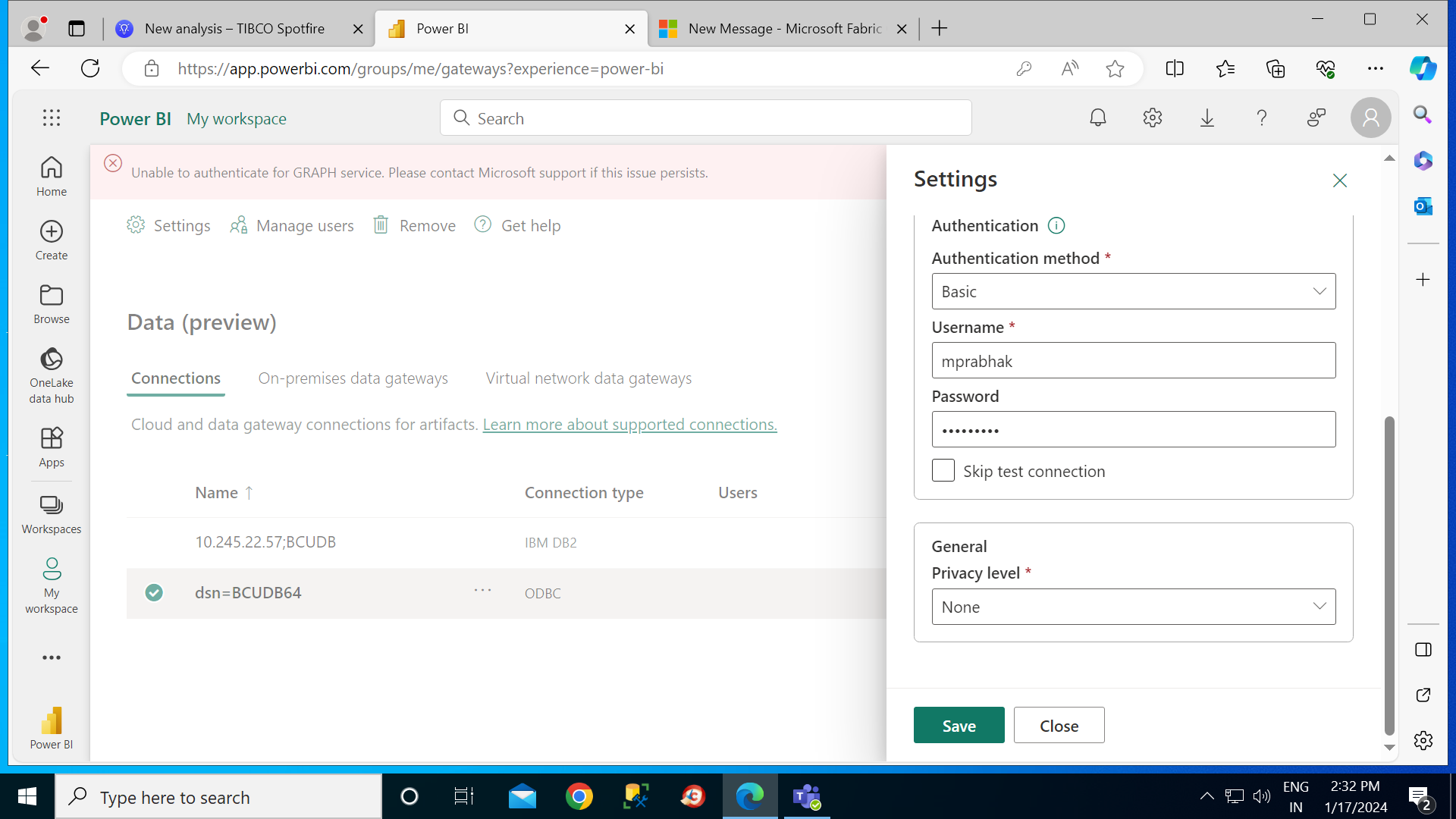 Db2 ODBC connection settings in Manage connections... - Microsoft ...