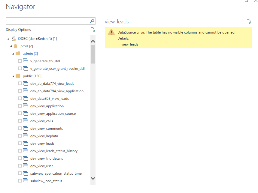 Unable to connect redshift latebinding views with ... - Microsoft ... Unable to connect redshift latebinding views with ... - Microsoft ...