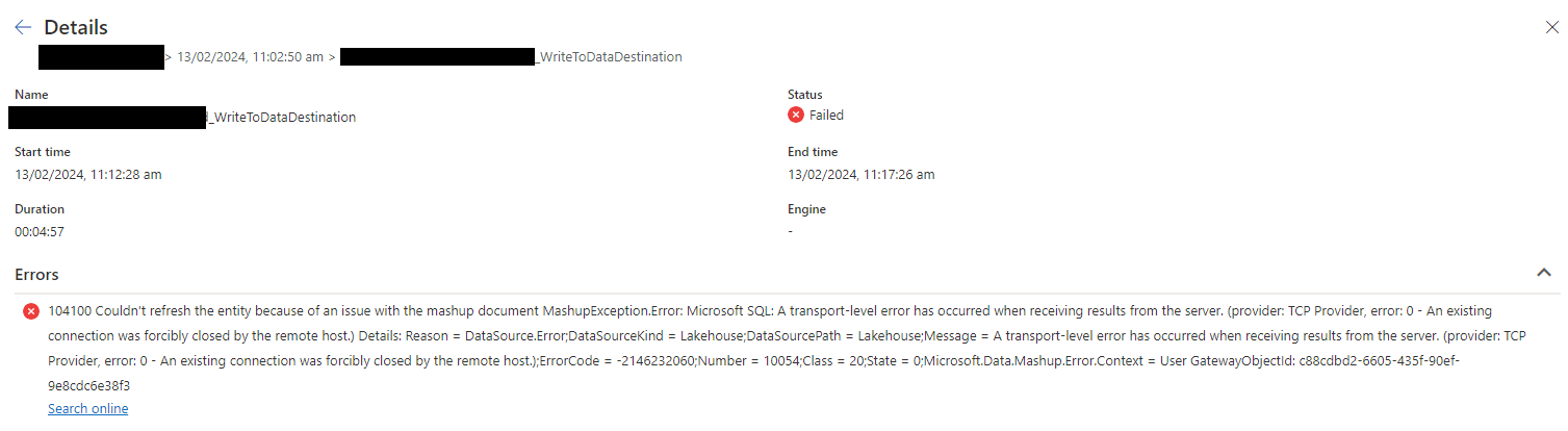 Dataflow Gen2 Failure: Couldn't refresh the entity... - Microsoft Fabric Community