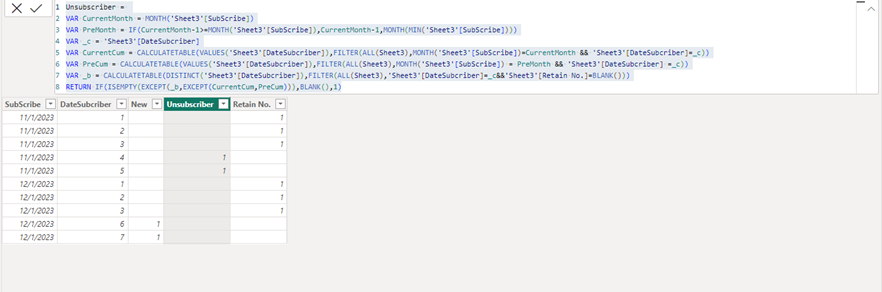 Solved: Get unsubscribe and new customers compared to last ...