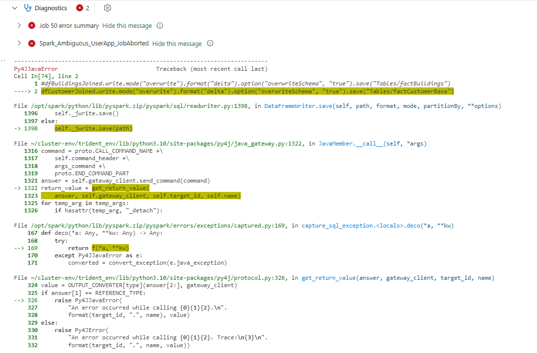 Solved: Error when writing dataframe to delta table - Microsoft Fabric ...