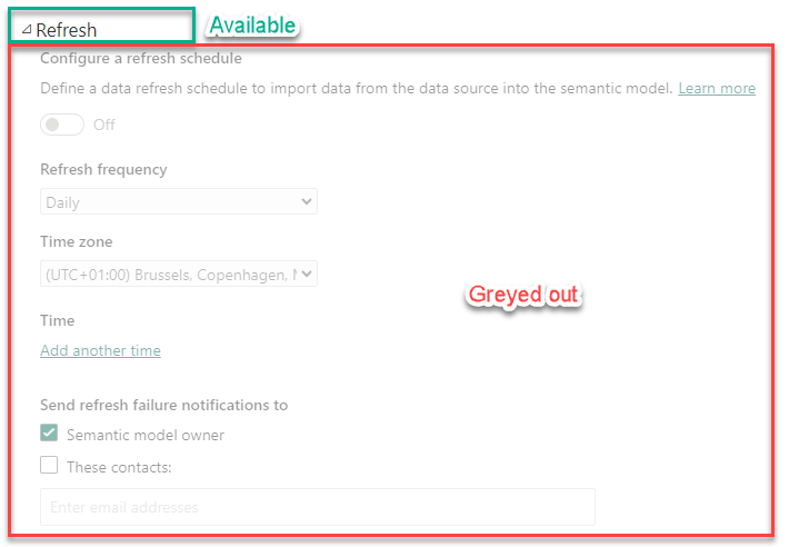Refresh schedule not available for composite model - Microsoft Fabric ...
