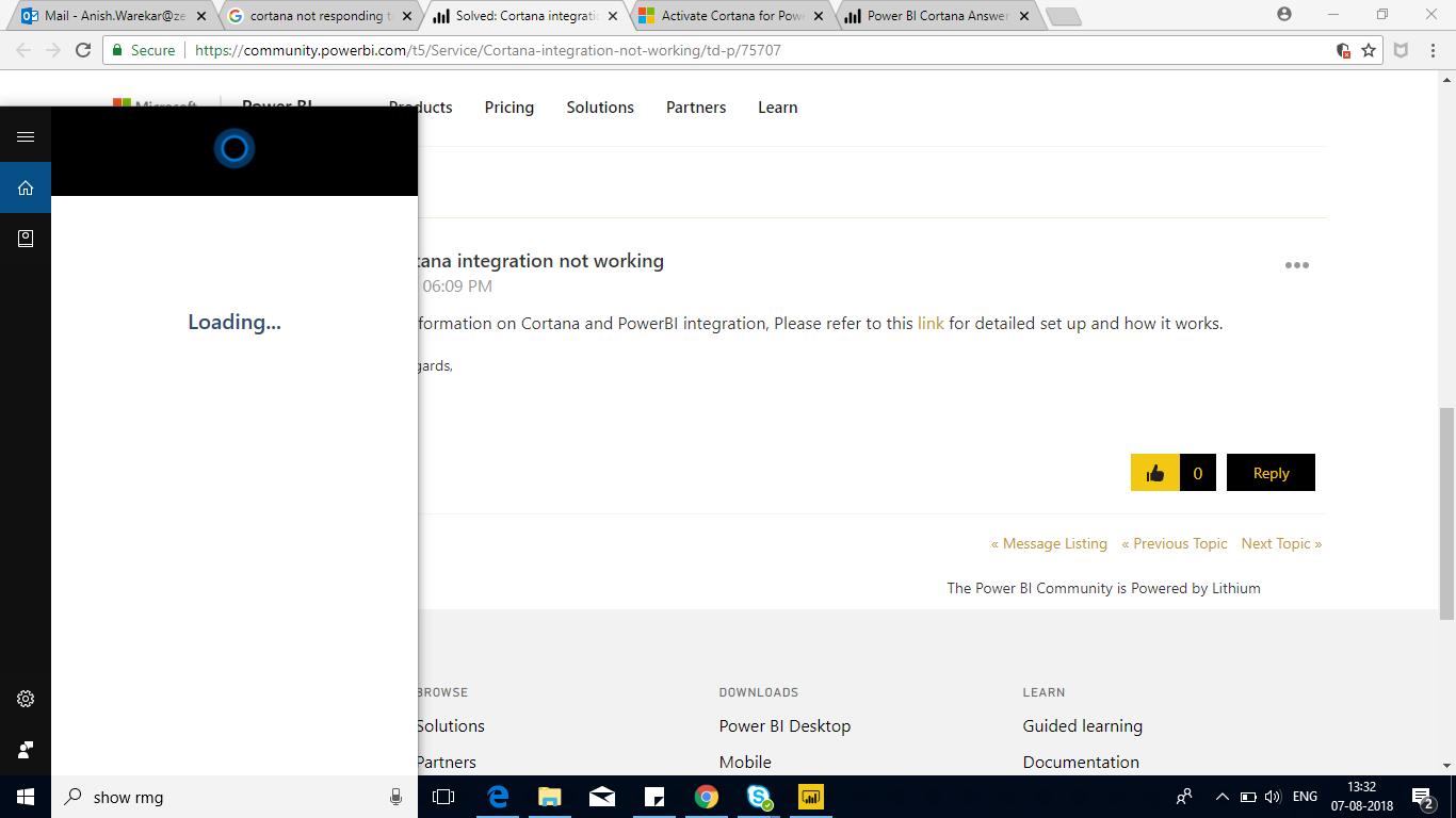 Cortana not able to load the Cortana Card for vari... - Microsoft ...