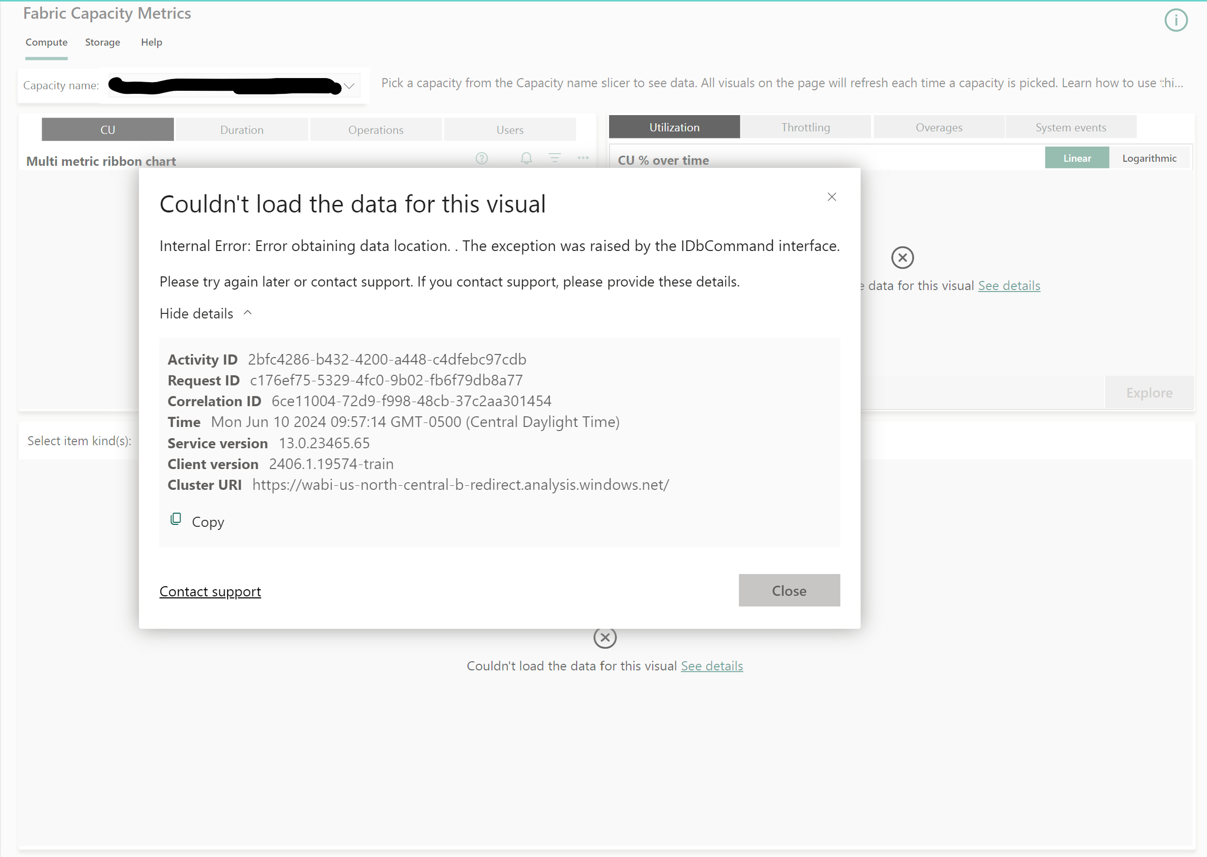 No visuals load in the Fabric Capacity Metrics App - Microsoft Fabric ...