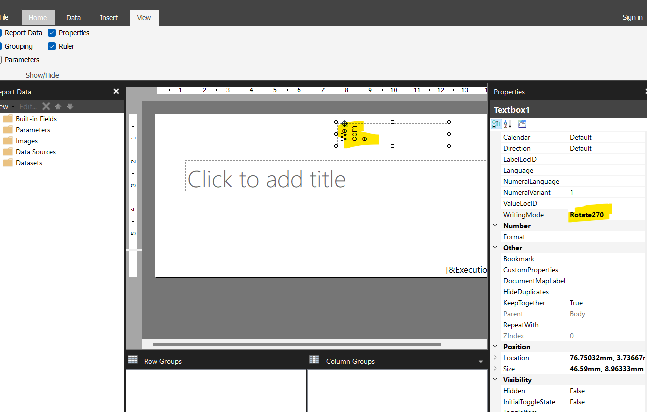 Solved: Report Builder - Rotate Textbox - Microsoft Fabric Community