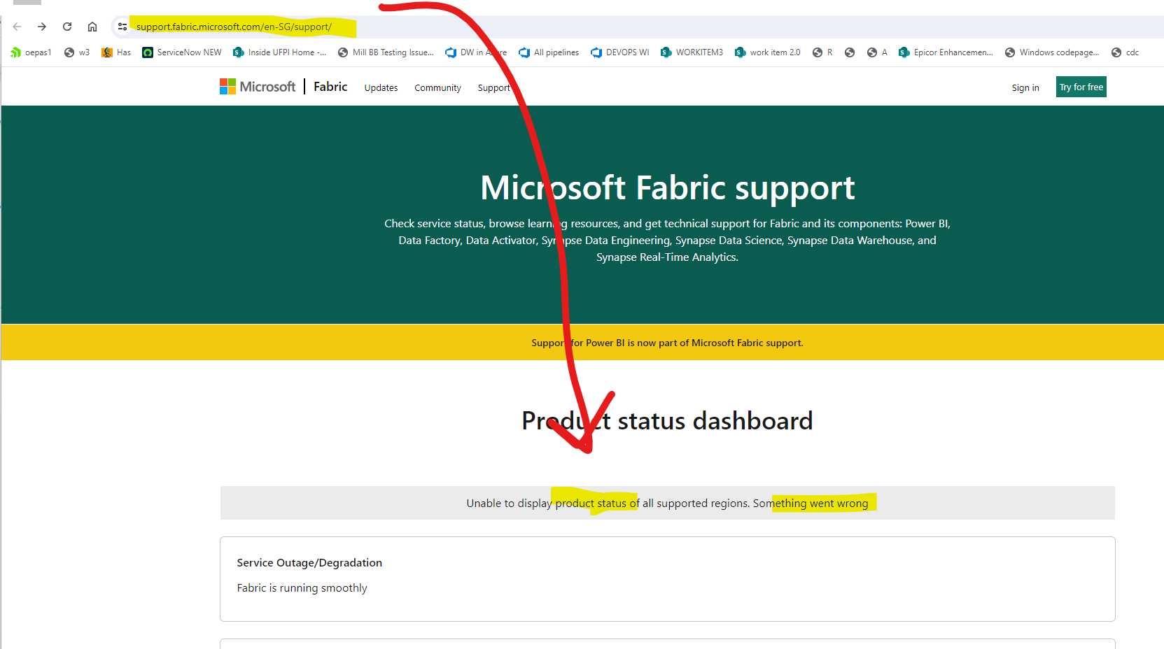 Health status of Azure Health Status - Microsoft Fabric Community