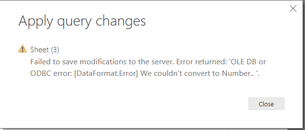 Unable to apply query changes - OLE DB or ODBC err... - Microsoft ...