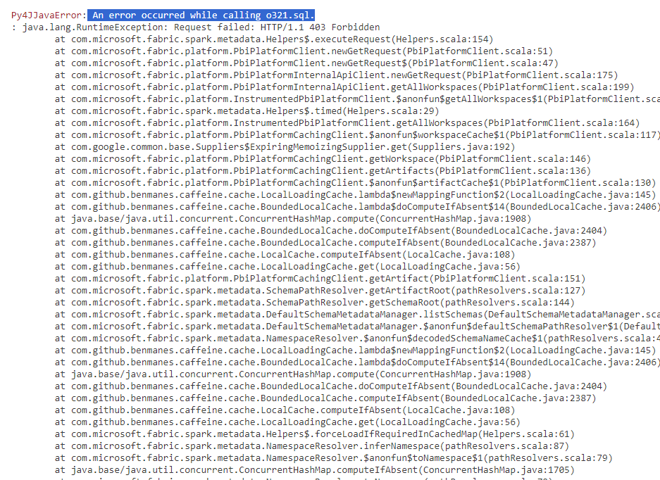 Solved: An error occurred while calling o321.sql. - Microsoft Fabric ...