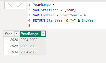 Display years in grouping in matrix column - Microsoft Fabric Community