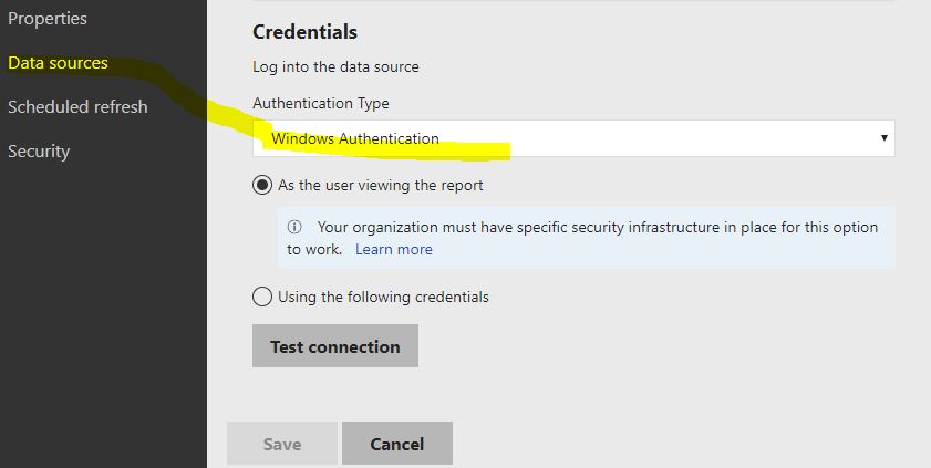 Power BI report data source authentication type ch... - Microsoft ...