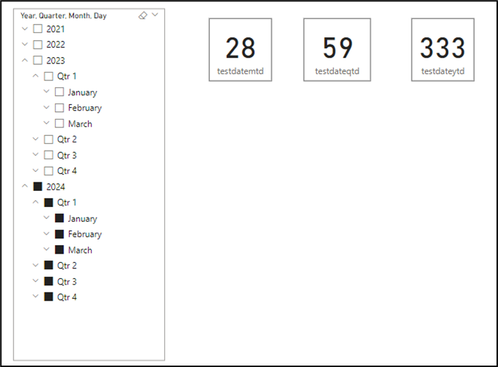 Solved: DAX Query for MTD , QTD and YTD number days count ...