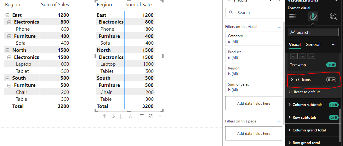 Solved: how to avoid stepped layout and "-" icon from matr ...
