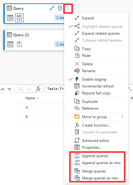 Solved: Why Merge/Append Queries option greyed out in Sche ...