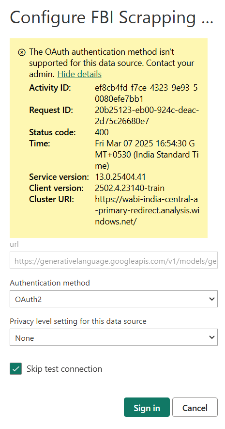 Unable to refresh a dataset of M Code for Gemini A... - Microsoft Fabric Community