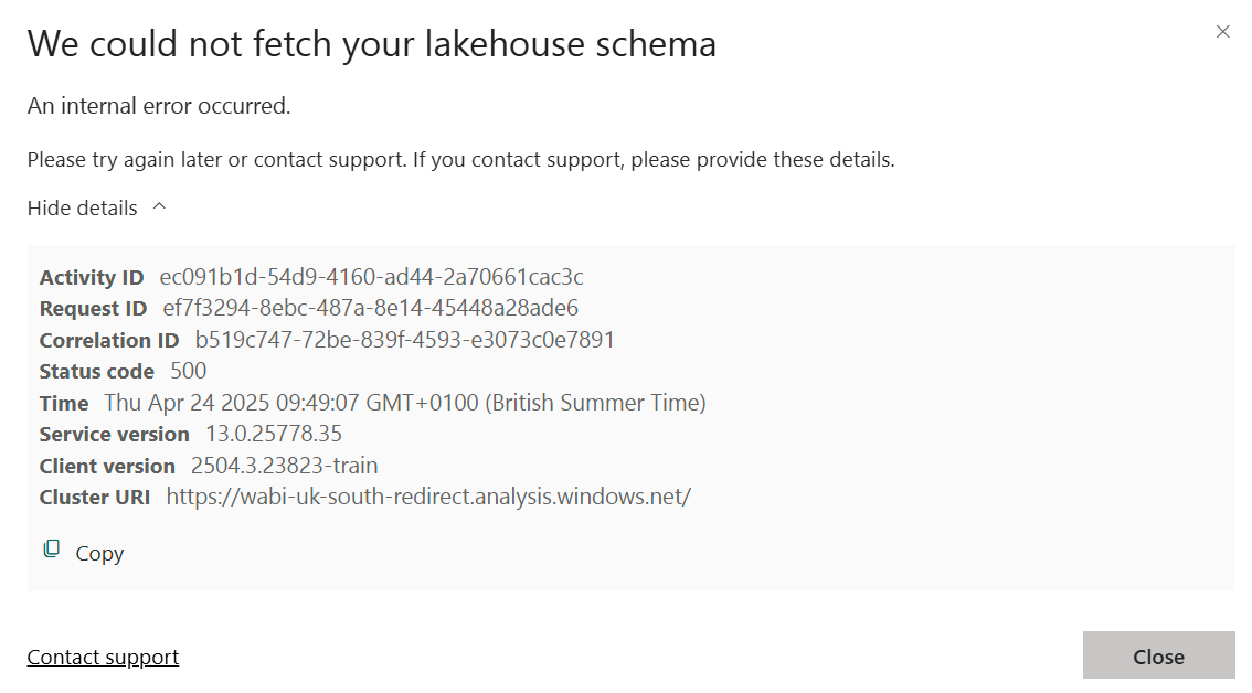 Solved: Error with SQL analytics endpoint after adding a s ...