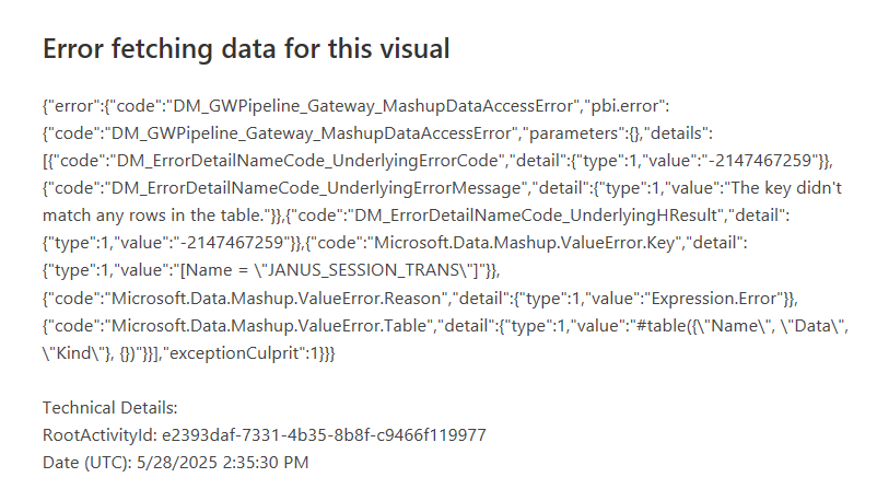 Solved: Power BI Error: 'The key didn't match any rows in ...