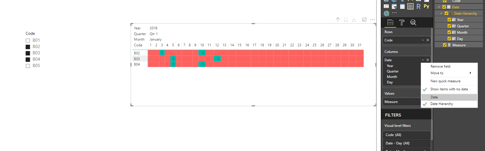 Matrix data: Show empty columns when filtering (li... - Microsoft ...
