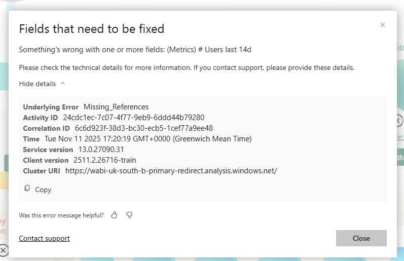 Power BI Reports visuals have error - Microsoft Fabric Community