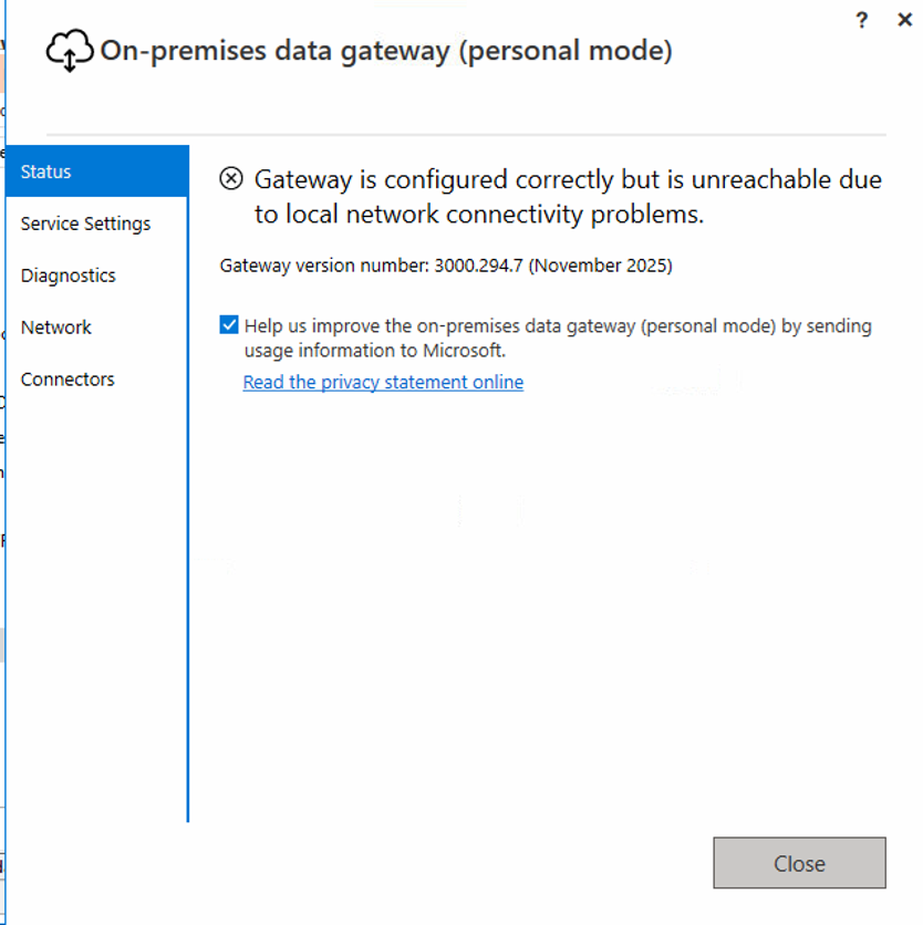 Personal Gateway issue - Microsoft Fabric Community