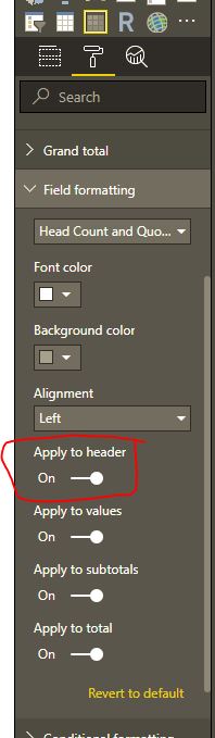 Matrix Visual: Format Row Header when Values are a... - Microsoft ...