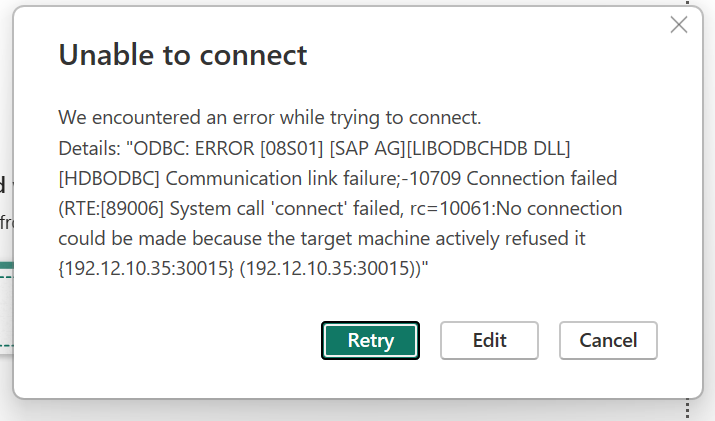 Re: SAP HANA DATABASE CONNECTING WITH POWER BI - Microsoft Fabric Community