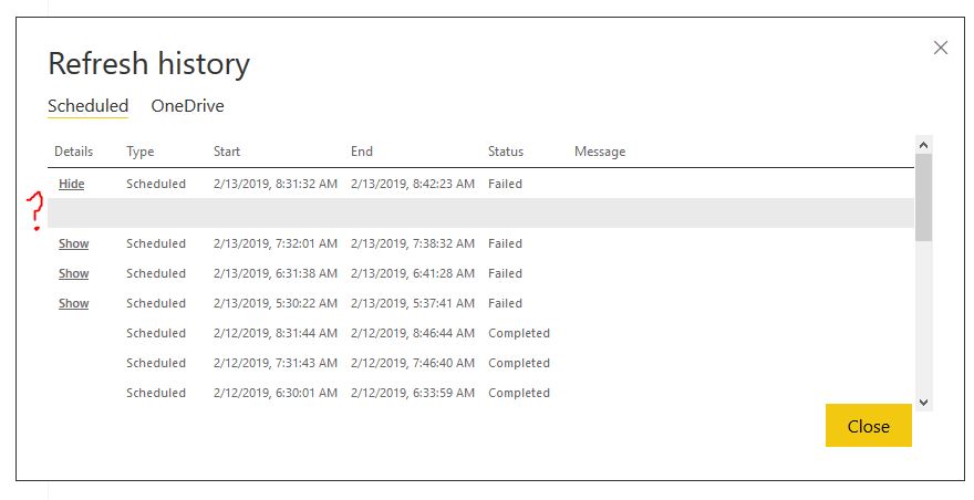 Failed Refresh Details are not showing (blank) - Microsoft Fabric Community