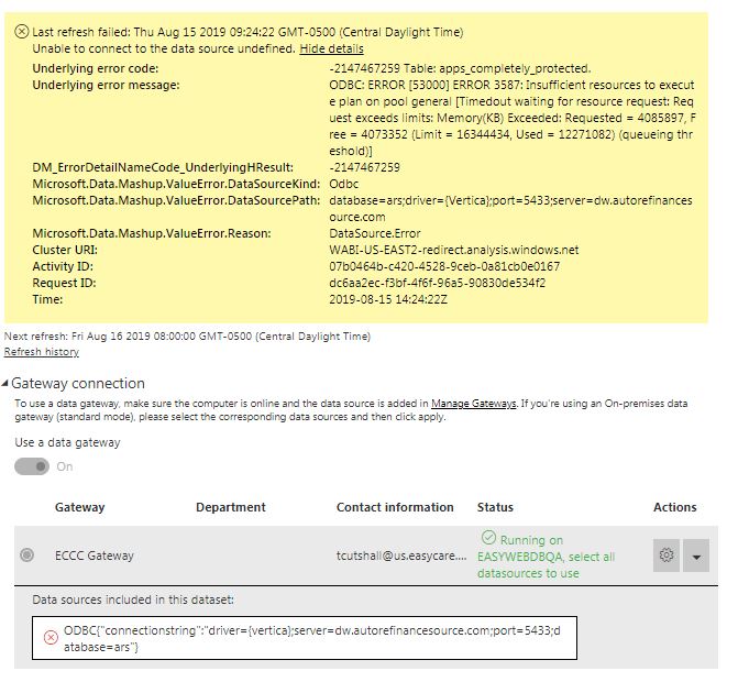 Unable to connect and refresh vertica odbc connect... - Microsoft Fabric Community