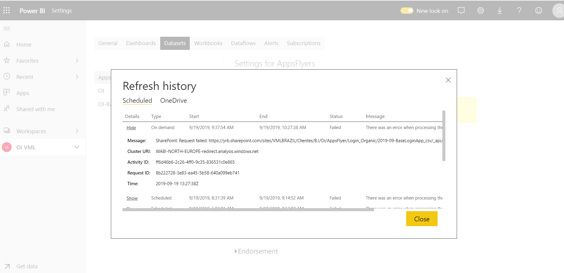 Sharepoint - Request Failed - Microsoft Fabric Community