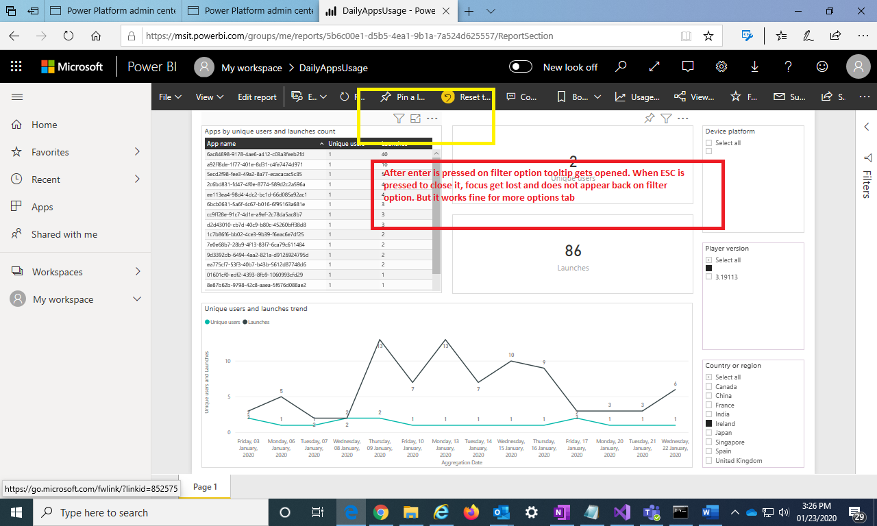 Filter tooltip lost its focus when closed by press... - Microsoft ...