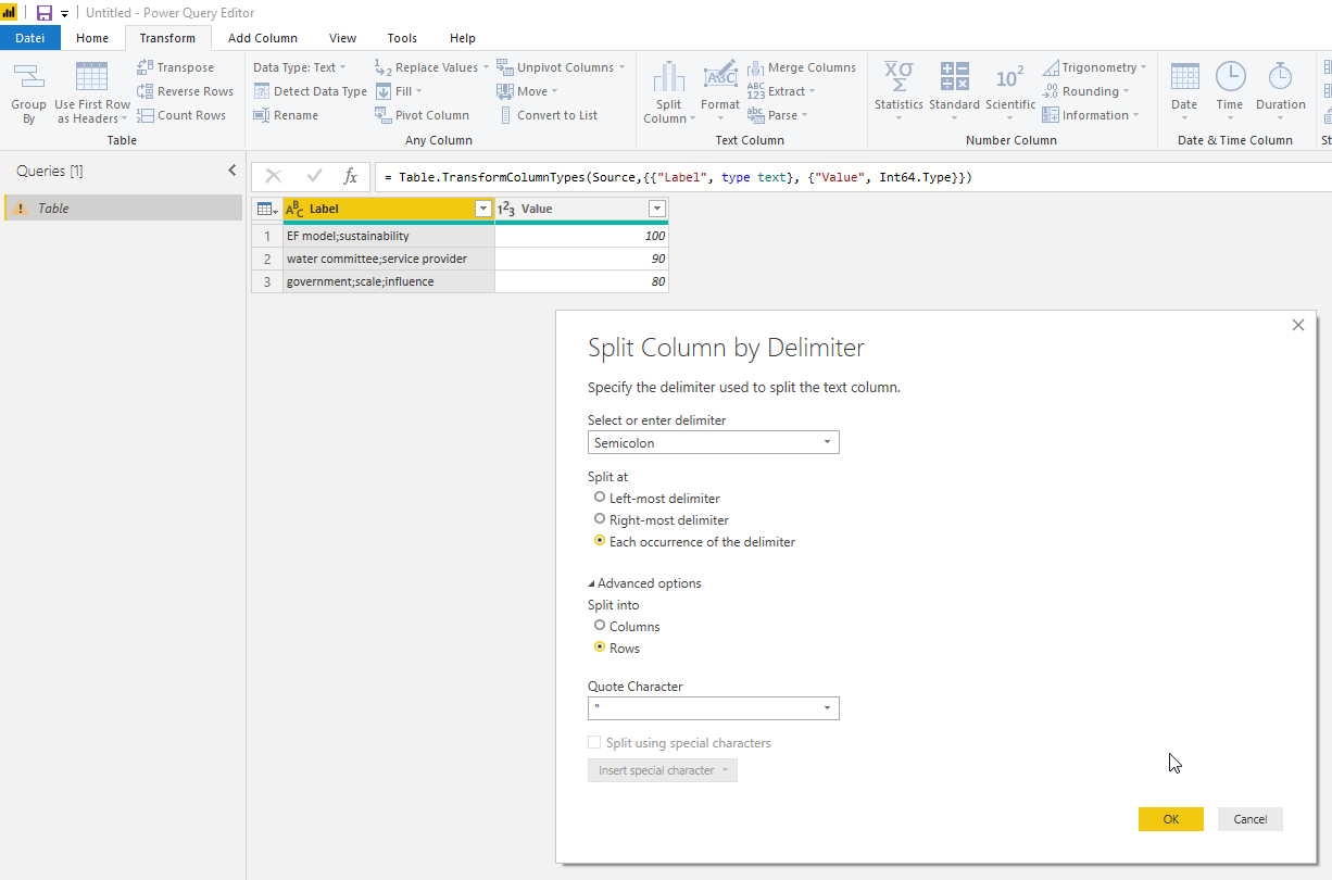 Re: Splitting values spearated by semi-colons, the... - Microsoft Fabric Community