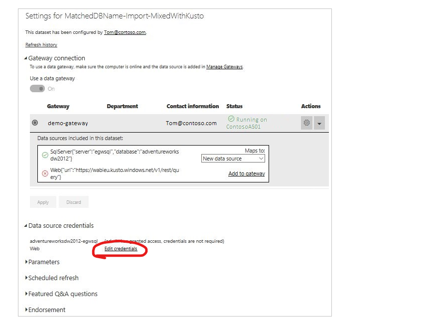 DirectQuery Azure SQL DB Data Source Credentials i... - Microsoft ...