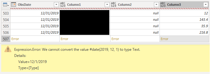 Power BI error trying to convert a date to text, e... - Microsoft ...