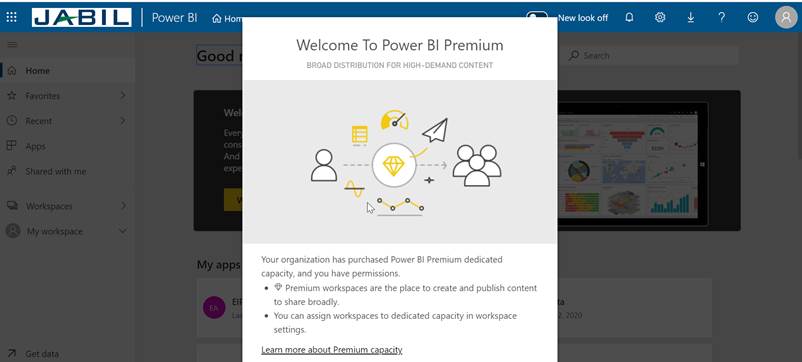 Welcome to Power BI Premium welcome message stuck - Microsoft Fabric ...