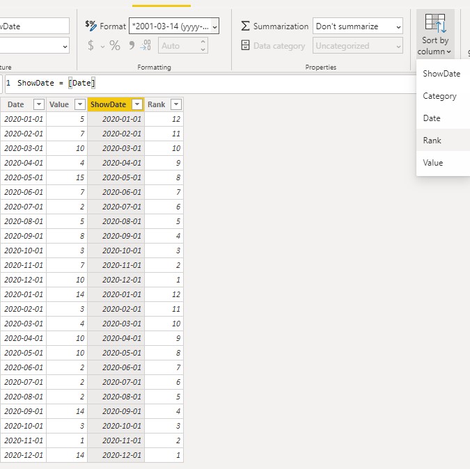 Solved: Sort date field in Matrix column header descending - Microsoft Fabric Community
