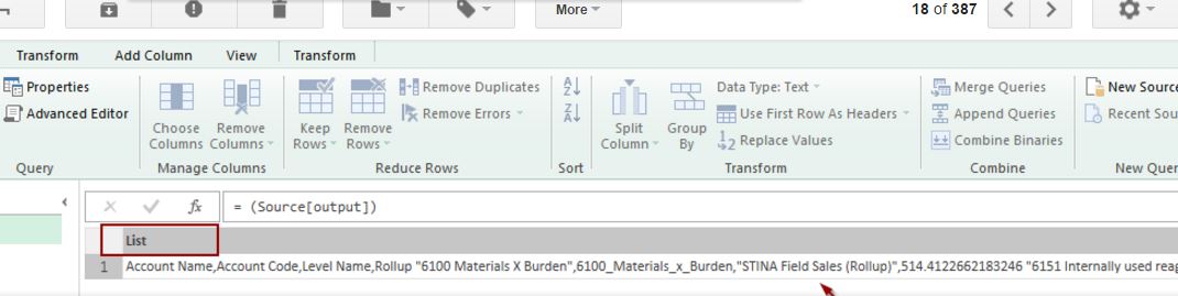 Power Query output - all in one row - Microsoft Fabric Community