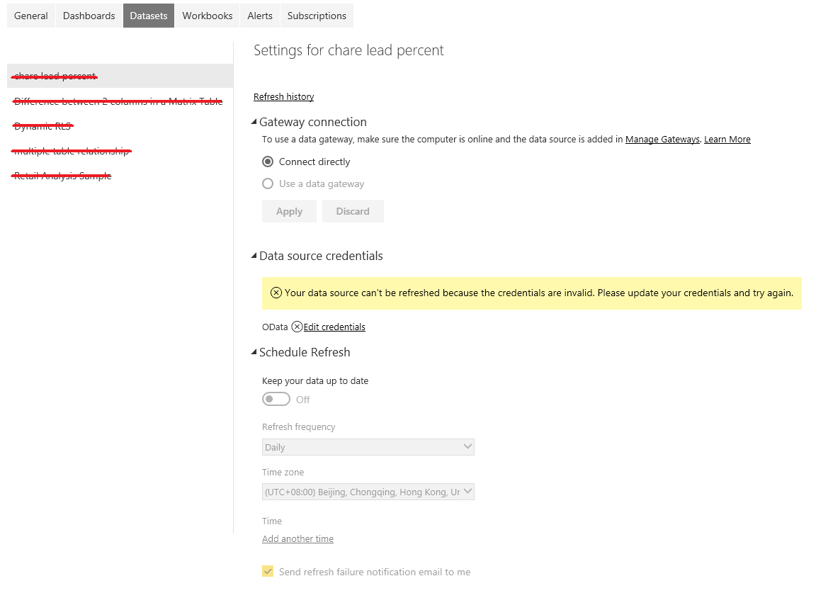 Solved: data refresh in power BI on report built in Deskto ...