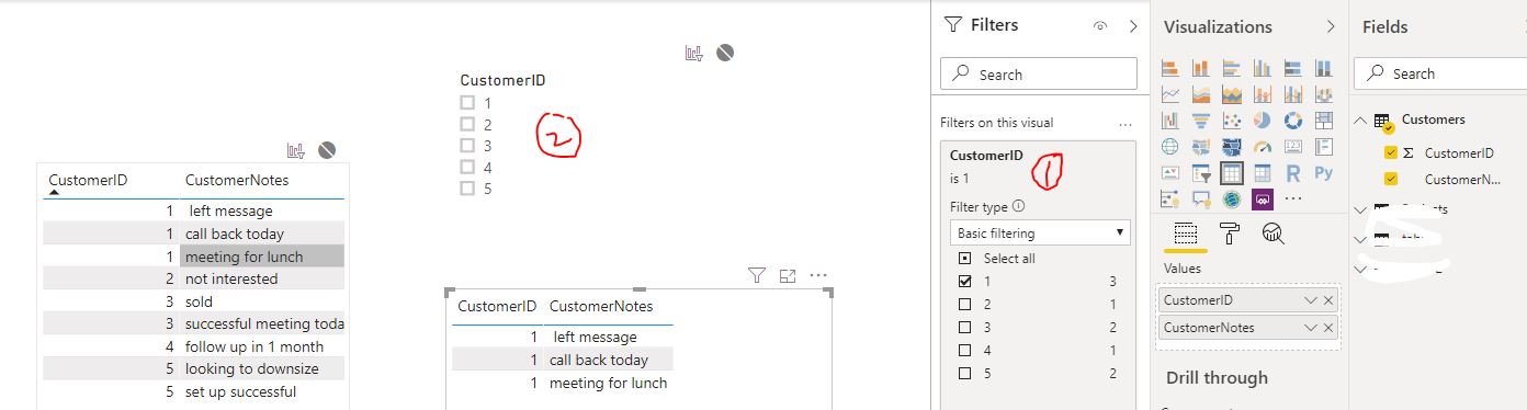 only showing data in a table when a customer is se... - Microsoft ...
