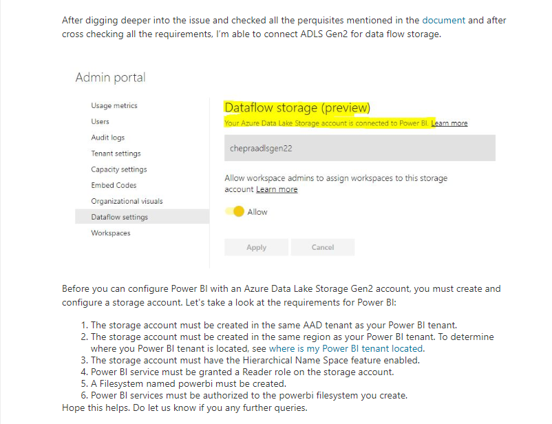 Solved: Dataflows Storage can't connect to ADLS Gen2 - Microsoft Fabric ...