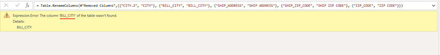 The column of the table wasn't found. - Microsoft Fabric Community