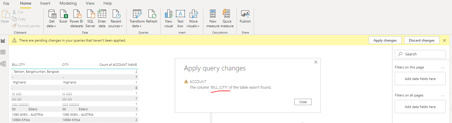 The column of the table wasn't found. - Microsoft Fabric Community
