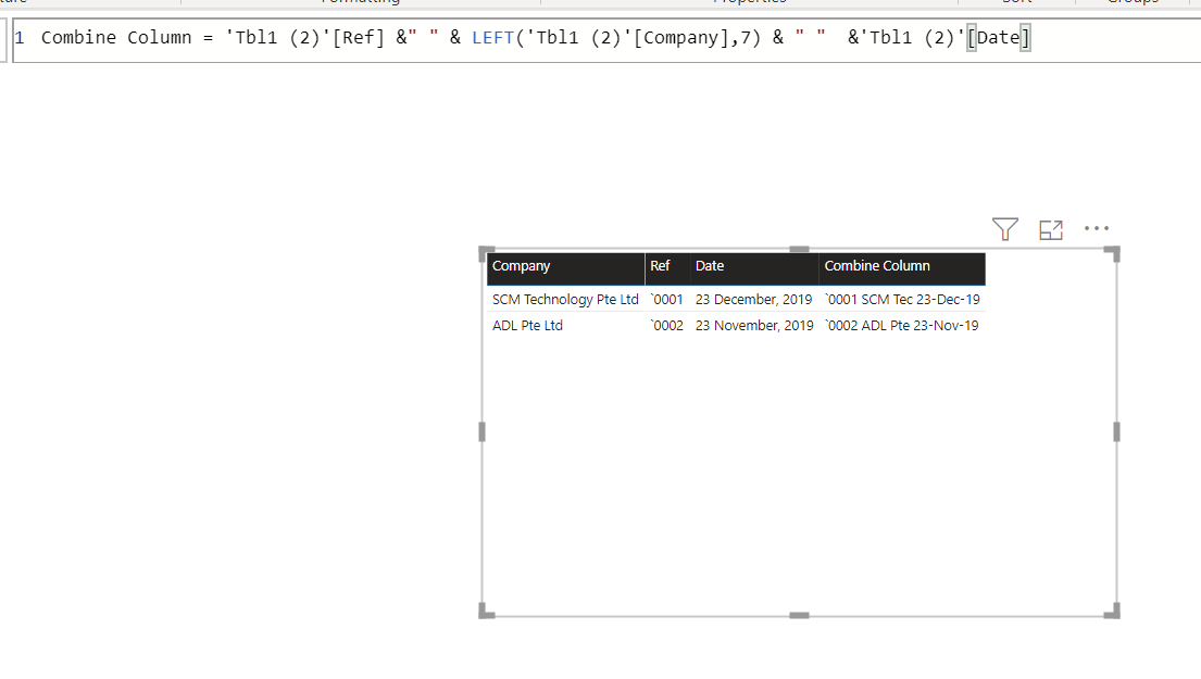 Solved: How to combine Coy and Ref and Date into one field ...