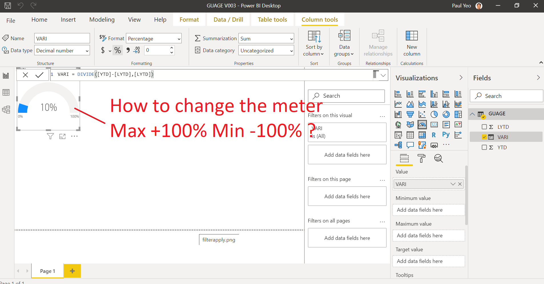 Solved: How to set Guage Max 100% and Min -100% ? - Microsoft Fabric ...