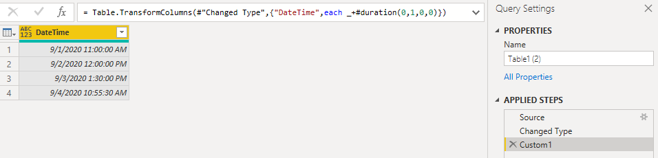 Solved: Transform Datetime column to add an hour at query ... - Microsoft Fabric Community