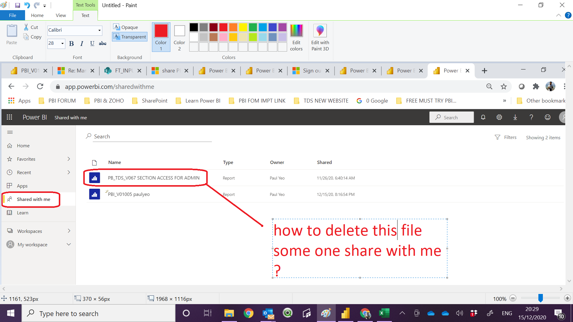Solved: How to delete PBI file from folder share with me f ...
