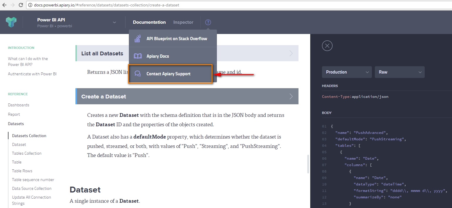 The sample for Create a Dataset with the API is me... - Microsoft ...