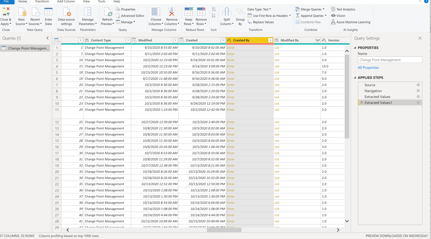 Microsoft list and power BI list column error - Microsoft Fabric Community
