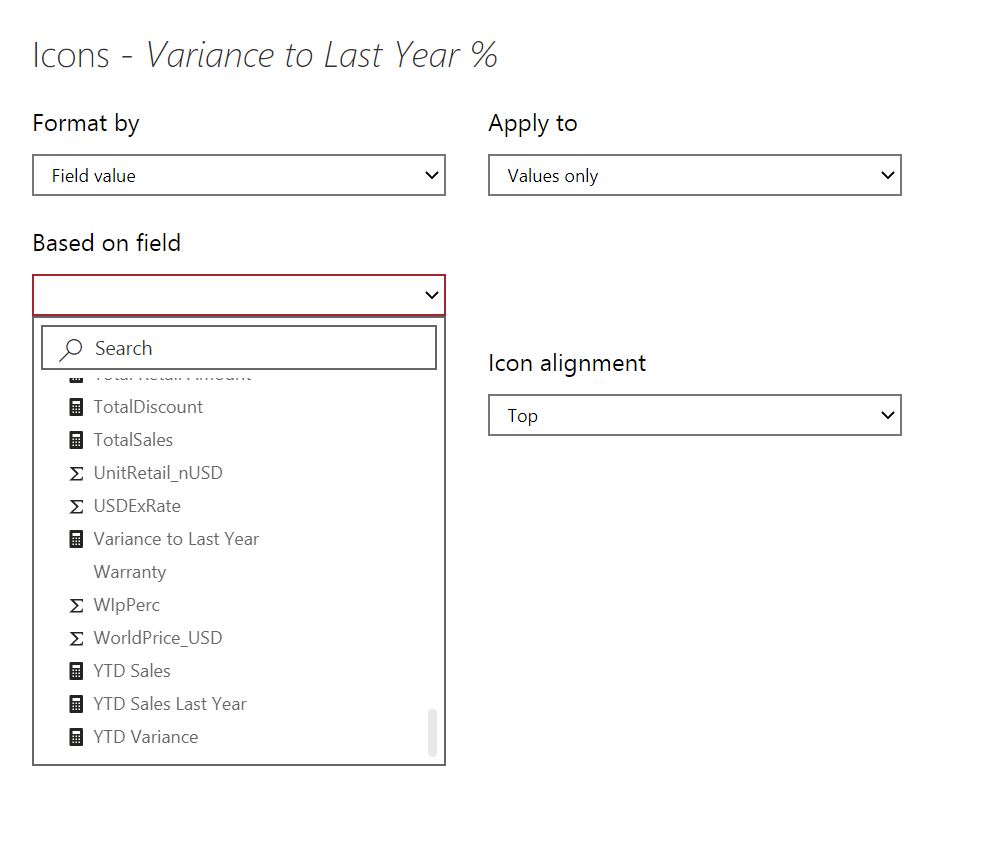 Solved: Icon conditional formatting by field value, values ...