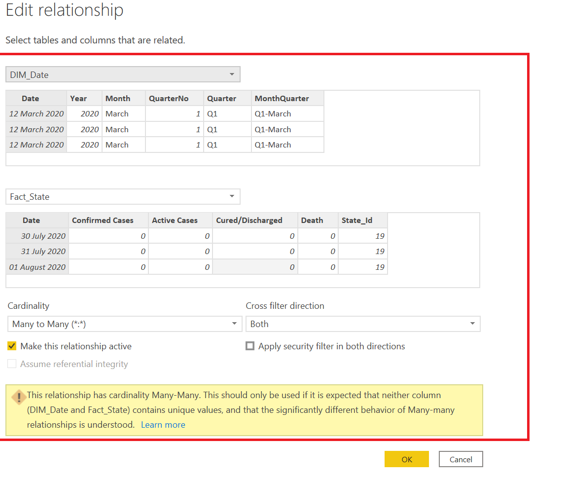 Solved: Date Relationship with Fact table is Showing Many ...