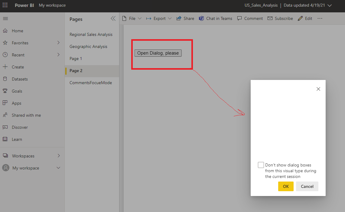 Solved: How to create a modal dialog? - Microsoft Fabric Community
