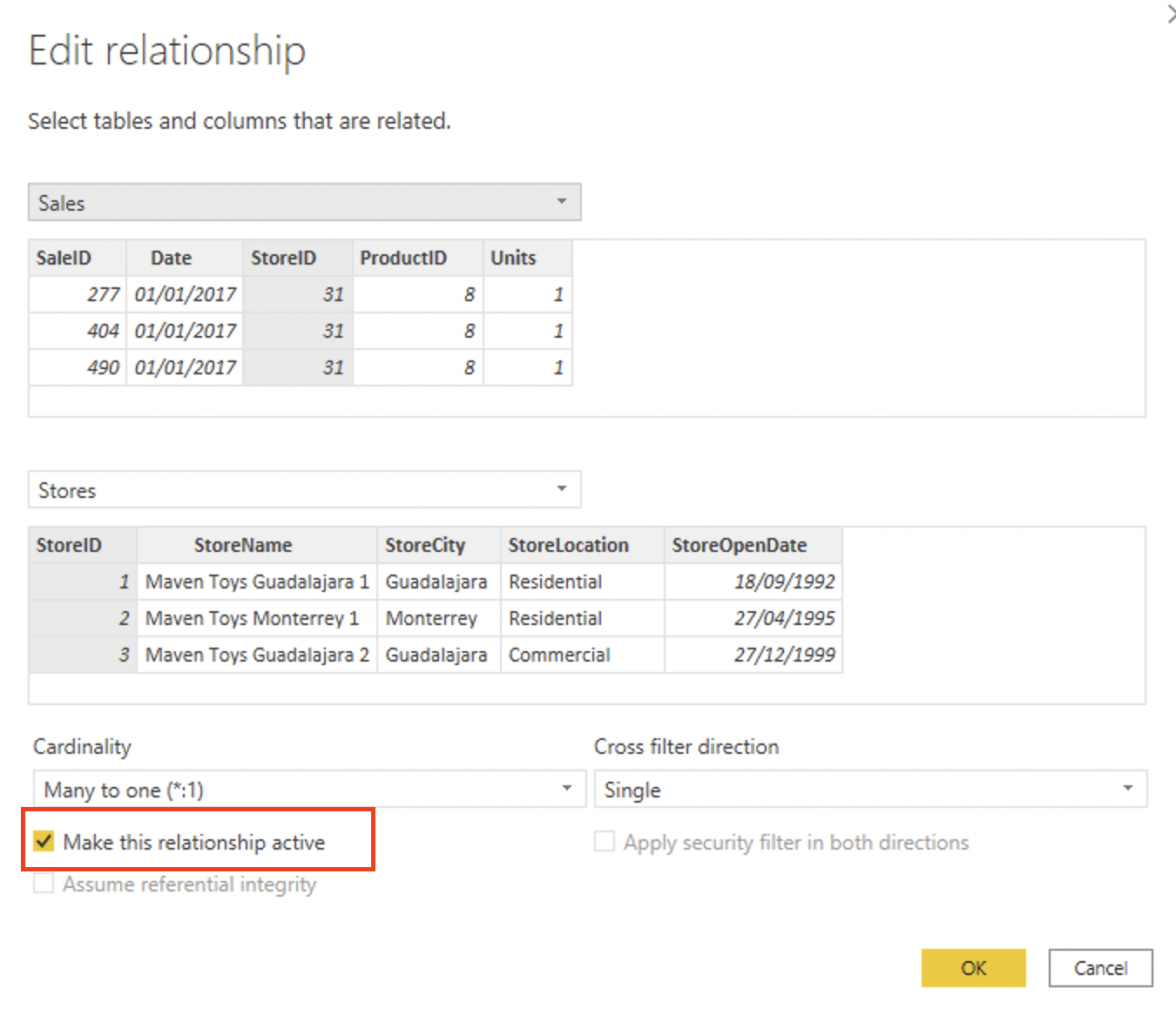 How to make make inactive relationship to active - Microsoft Fabric ...